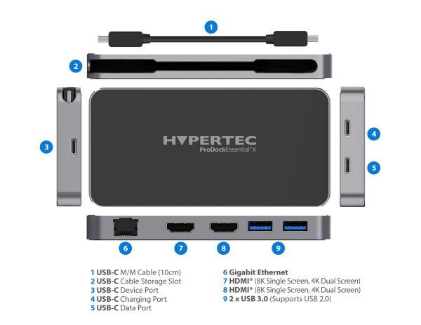Hypertec | Hypertec ProDockEssential X1 - Universal USB-C Dock with Dual...